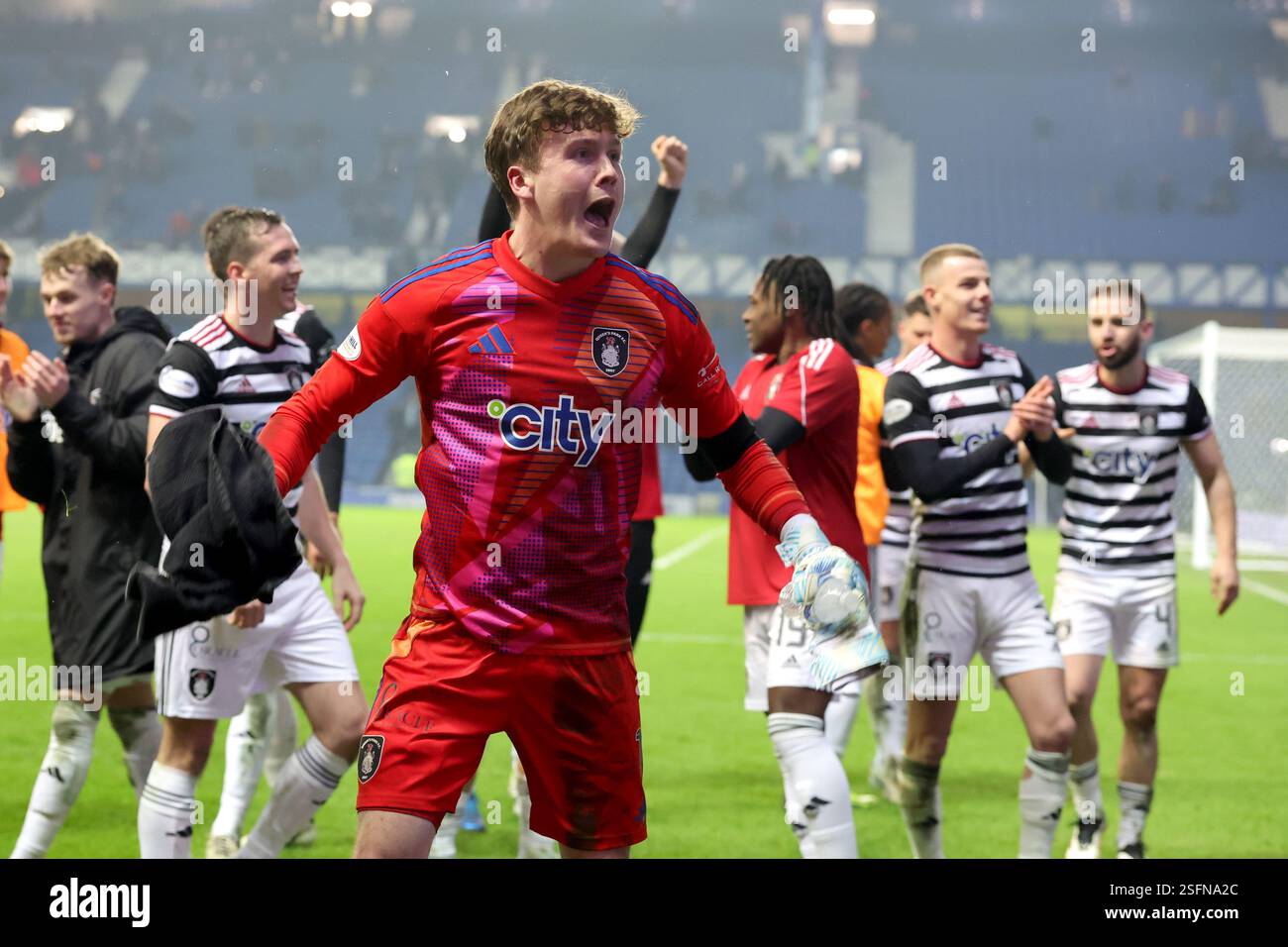 Queen’s Park goalkeeper Calum Ferrie celebrates their victory at the ...