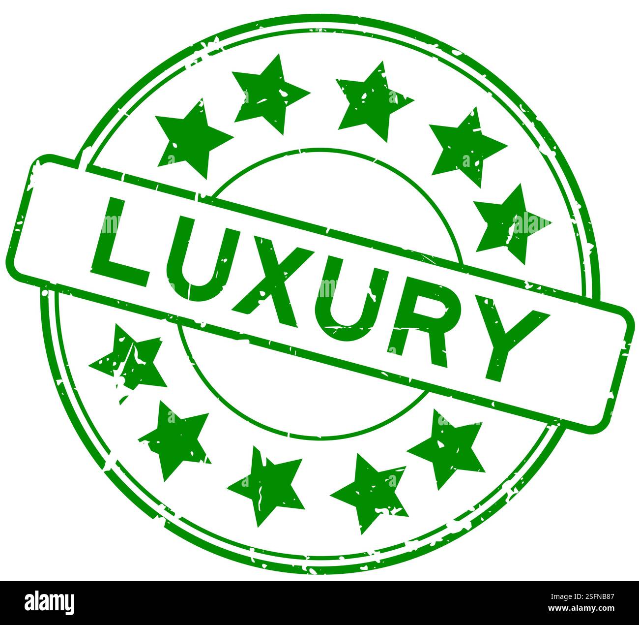 Grunge green luxury word with star icon round rubber seal stamp on white background Stock Vector ...