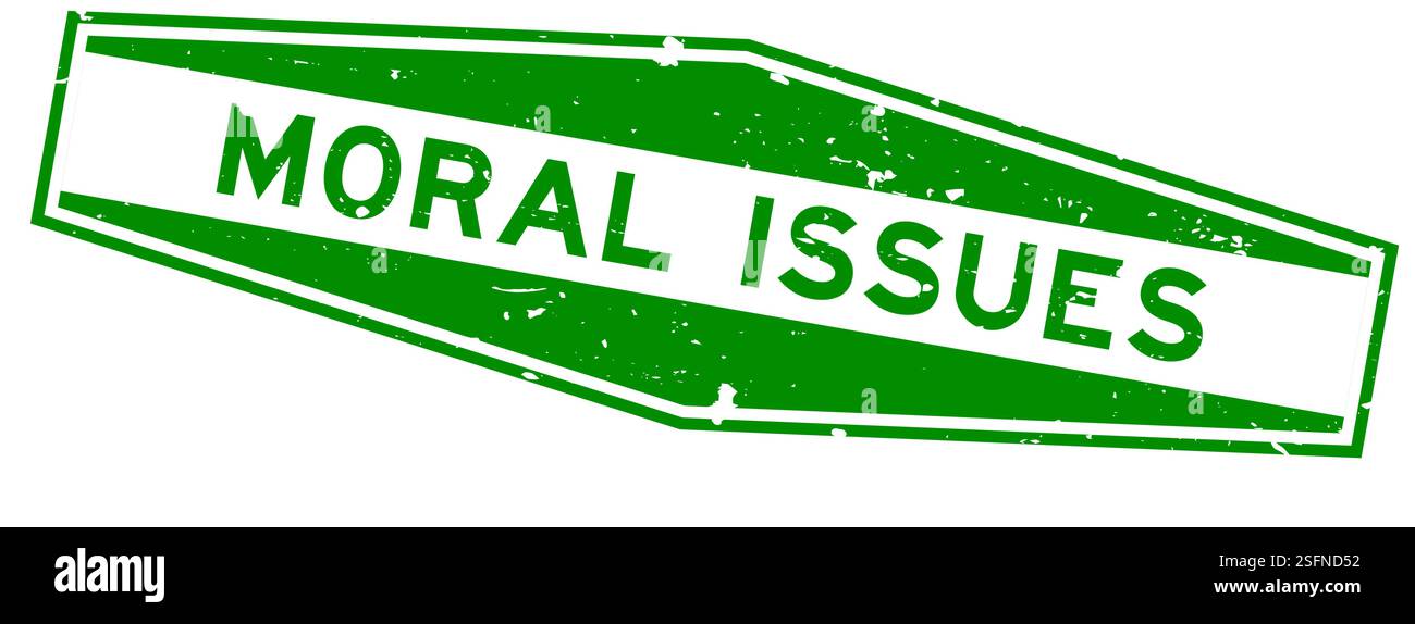 Grunge green moral issues word hexagon rubber seal stamp on white ...