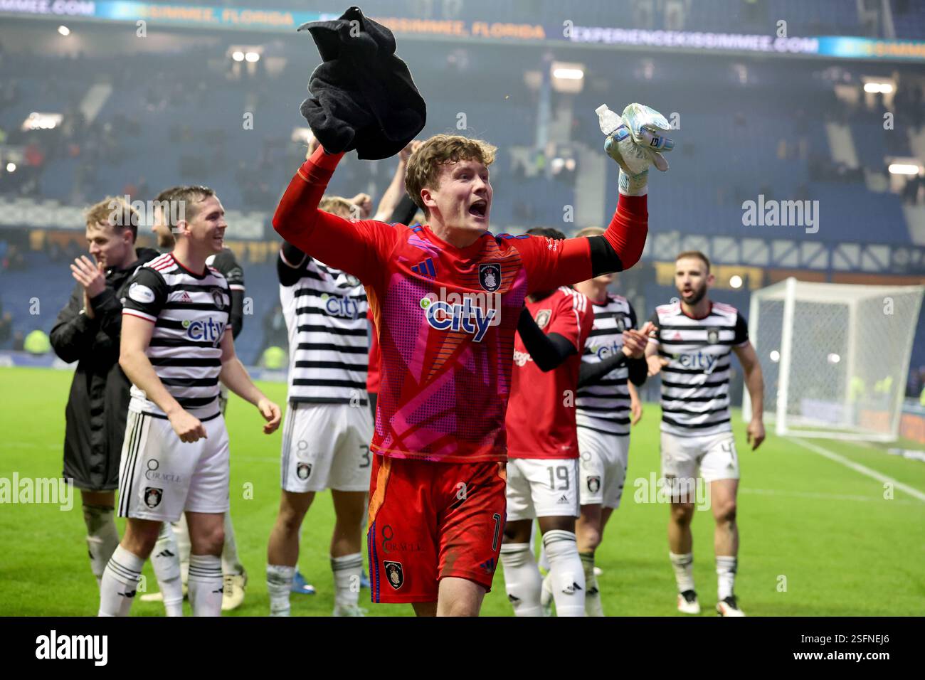 Queen’s Park goalkeeper Calum Ferrie celebrates their victory at the ...