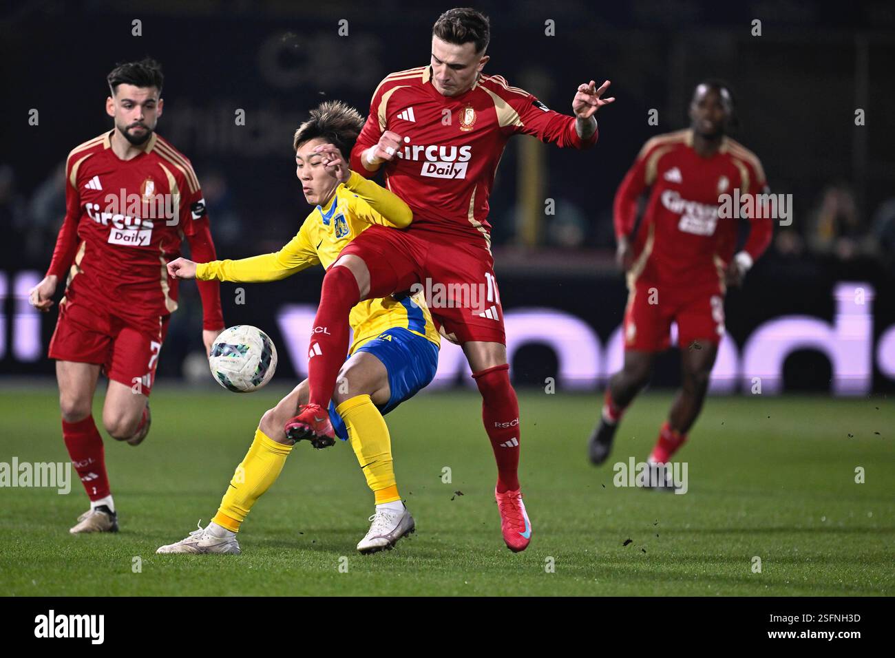 Westerlo, Belgium. 09th Feb, 2025. Westerlo's Alfie Sakamoto and ...