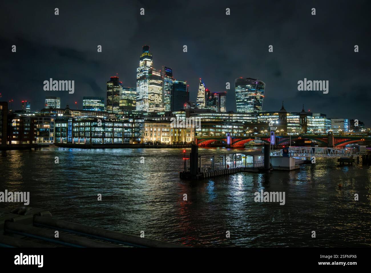 Thames River - Cannon Street and the City in London at night from ...