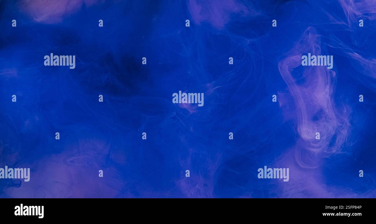 Ink floating. Paint water. Defocused blue color gradient glowing dust ...