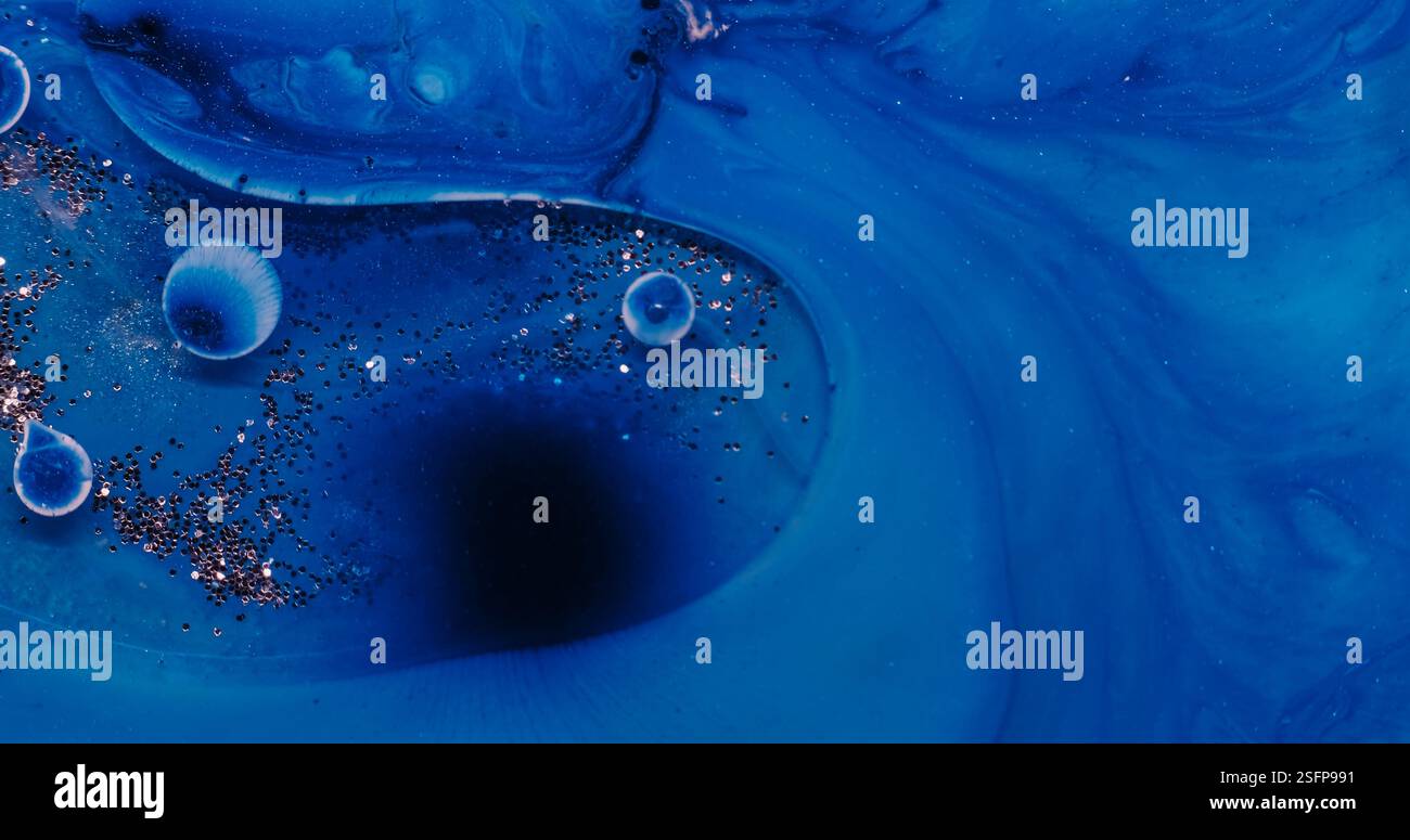 Floating ink. Acrylic bubble. Marble water paint stream blend blue ...