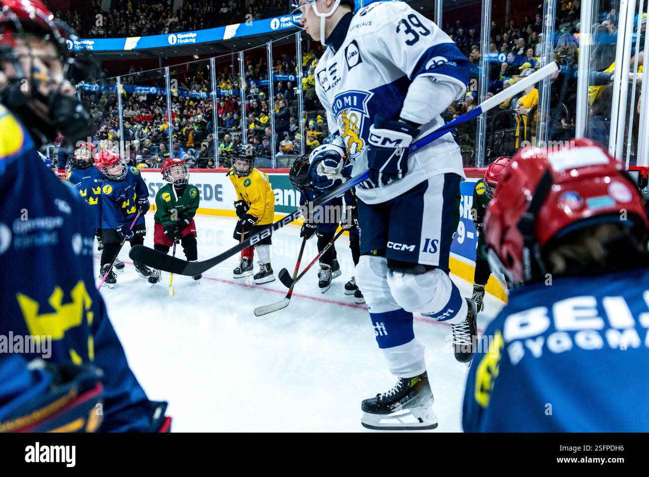 250209 Mascots and Sebastian Repo of Finland on ice ahead of second ...