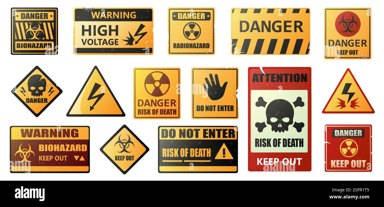 Danger banner. Warning alert hazard zone labels, risk attention and ...