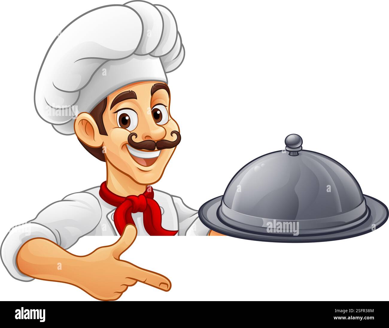 Chef Baker Cook Platter Cartoon Man Pointing Sign Stock Vector Image ...