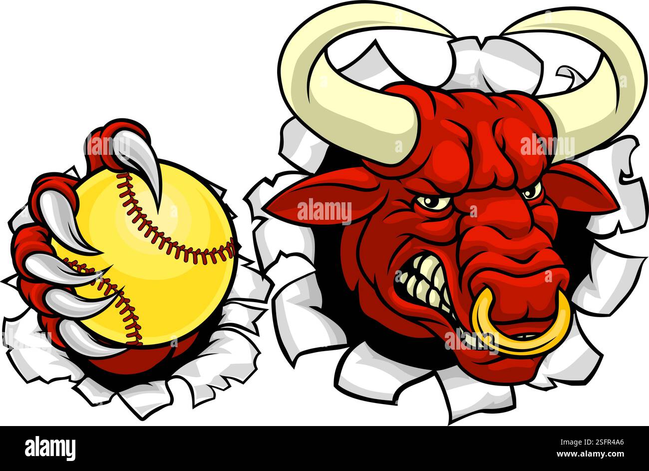 Bull Minotaur Longhorn Cow Softball Mascot Cartoon Stock Vector Image ...