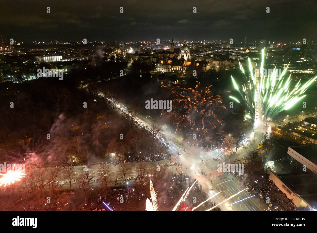 A breathtaking view of a city skyline illuminated by vibrant fireworks ...