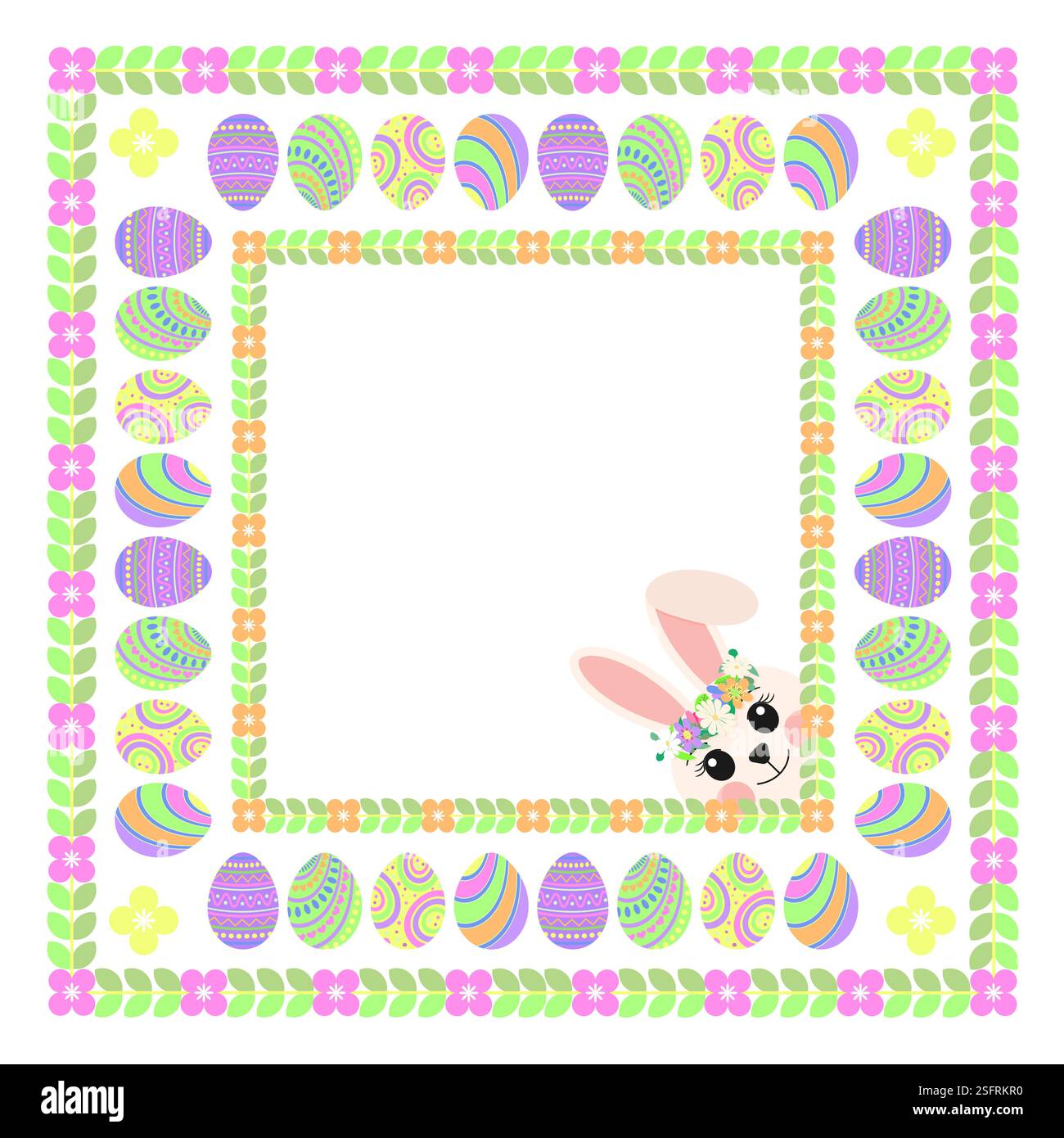 Spring Holiday Easter Eggs Cute Bunny Frame Border Stock Vector Image ...
