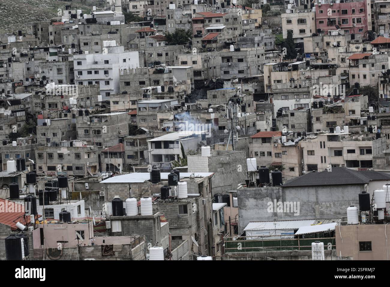 Tulkarm, Palestine. 09th Feb, 2025. Smoke rises from a Palestinian ...