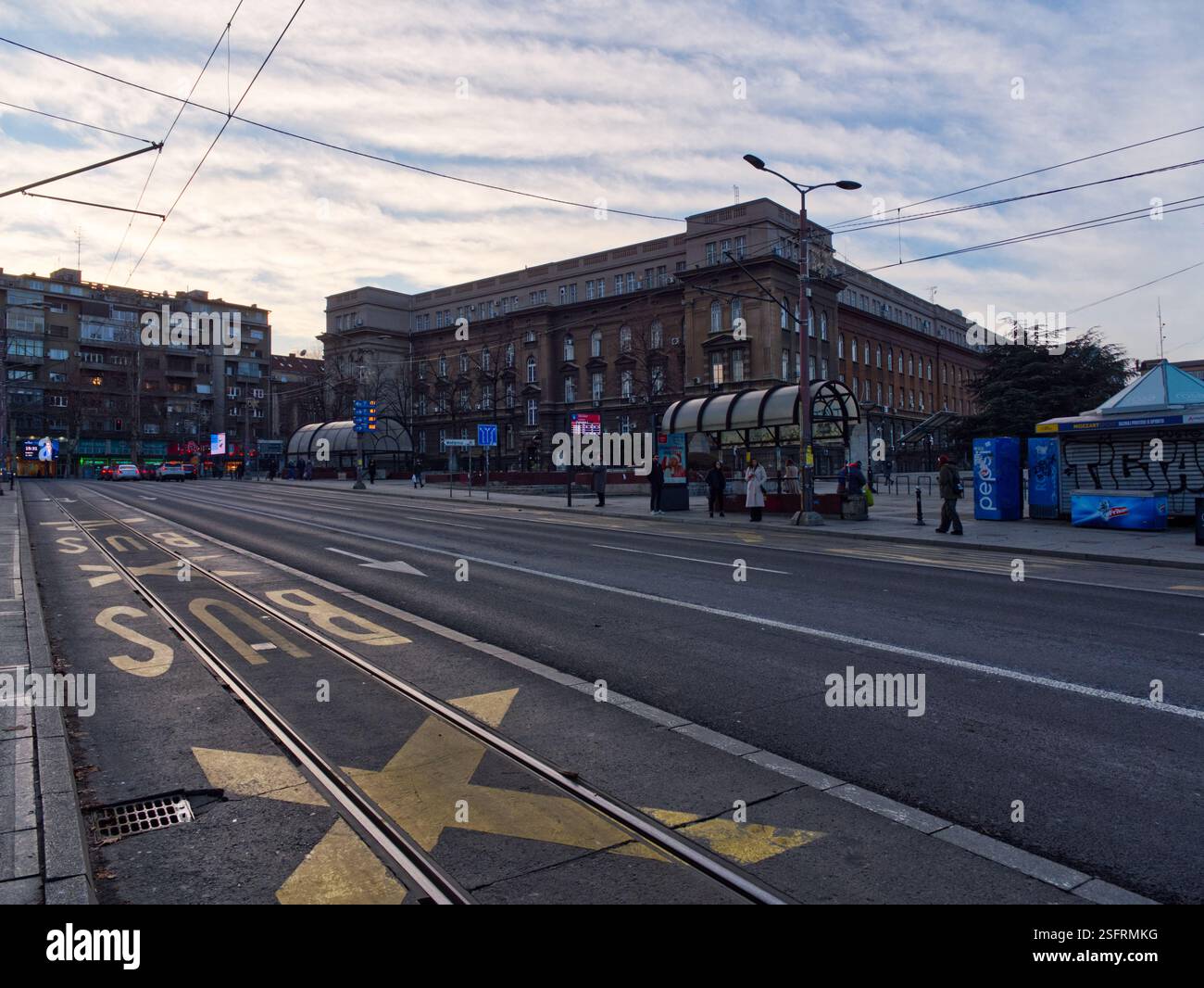Belgrade, Serbia - January 11, 2025: City street with tram lines ...
