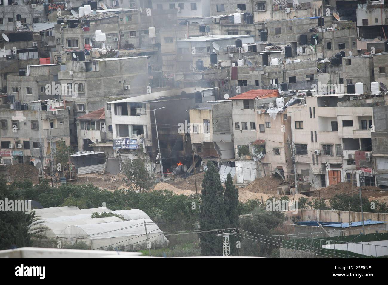 Tulkarm, Palestine. 09th Feb, 2025. Smoke rises from a Palestinian ...