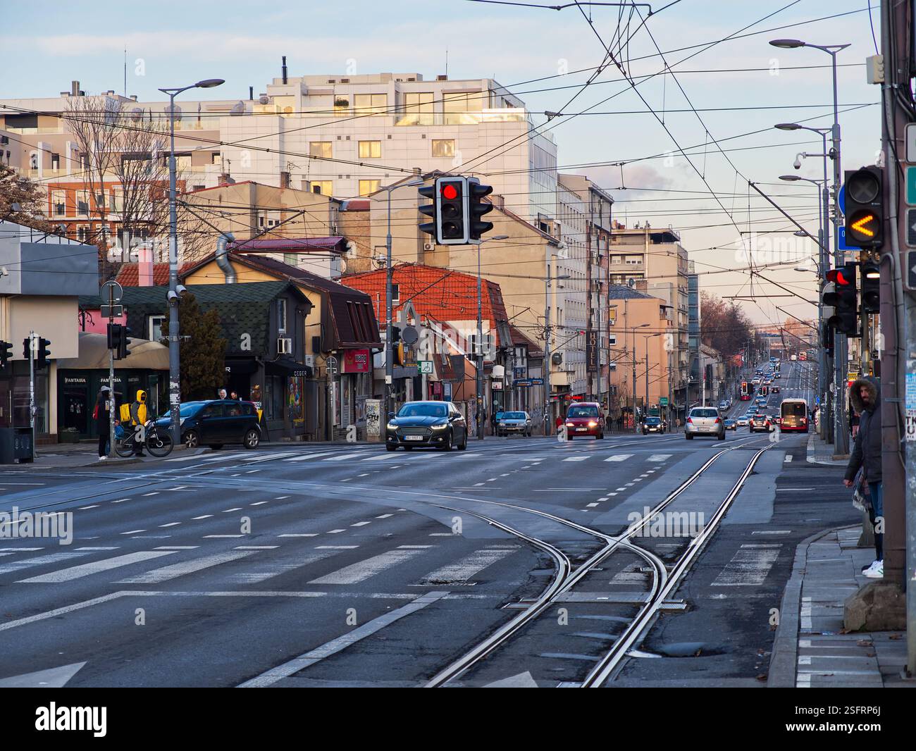 Belgrade, Serbia - January 11, 2025: City street with tram lines ...