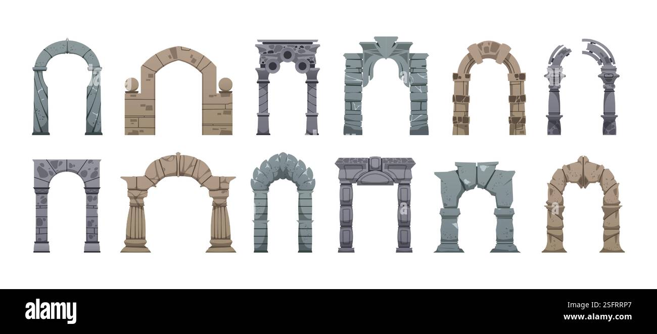 Castle stone arch. Ancient roman gate architecture arcade with columns ...