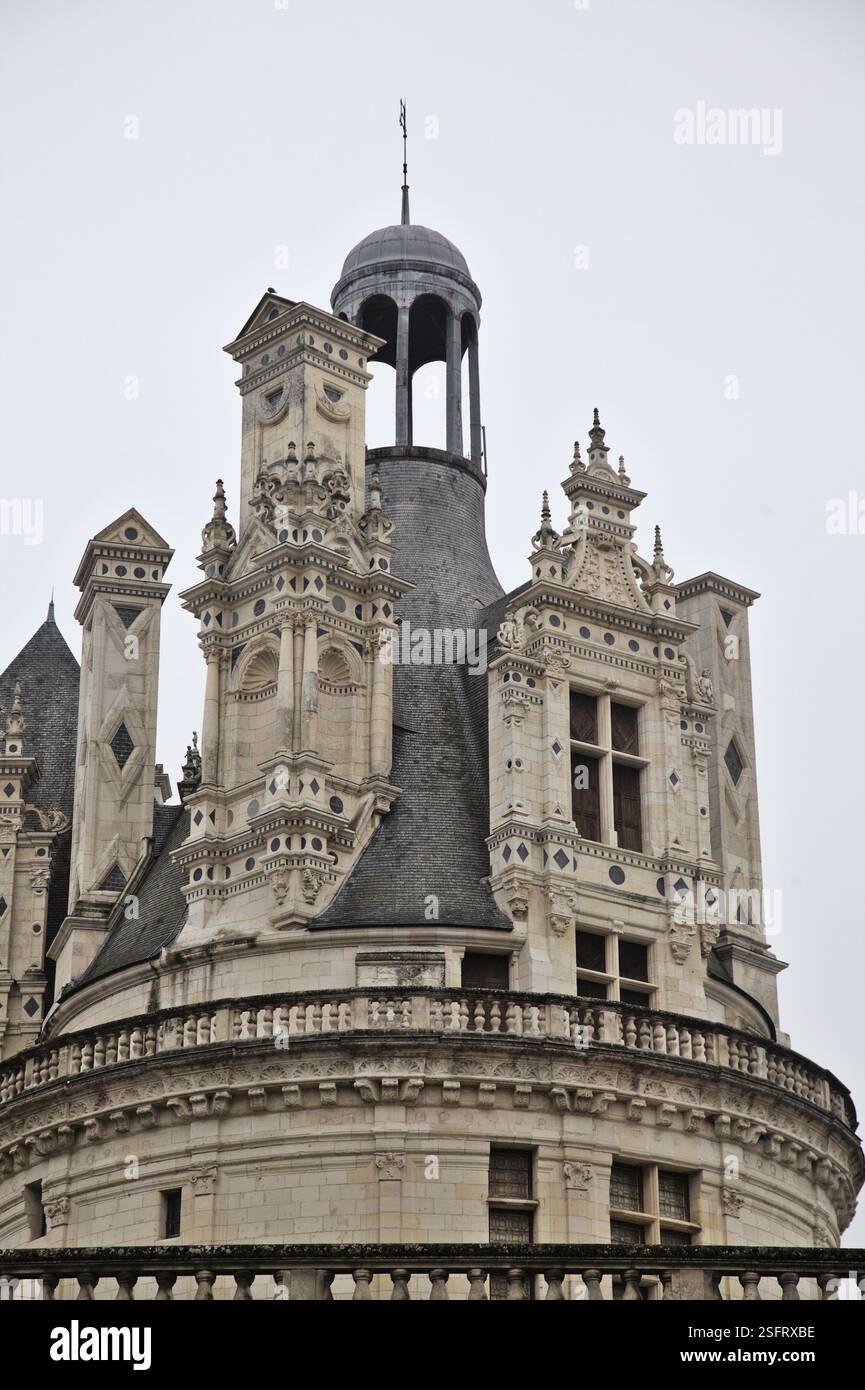 Chambord castle displays its elaborate architecture featuring unique ...