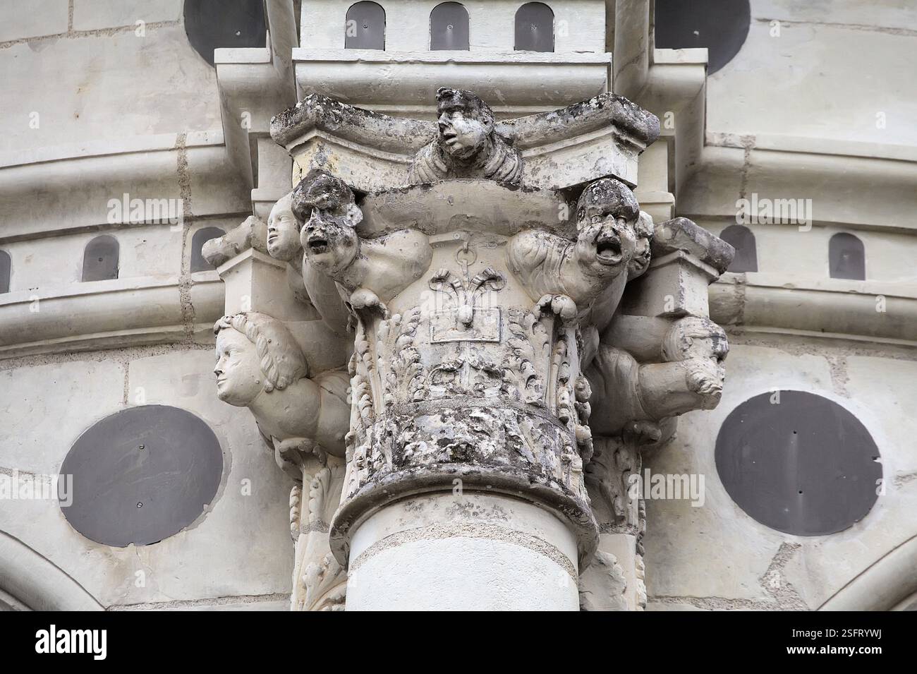 Ornate stonework above a doorway at Chambord Castle highlights the ...