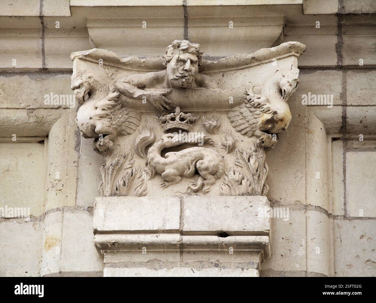 Ornate stonework above a doorway at Chambord Castle highlights the ...