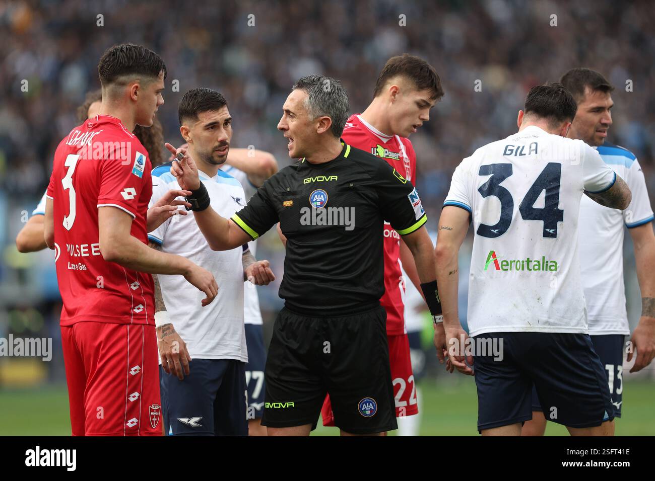 Rome, Italy 9.02.2025 : Stefan Lekovic of Monza protest with referee ...
