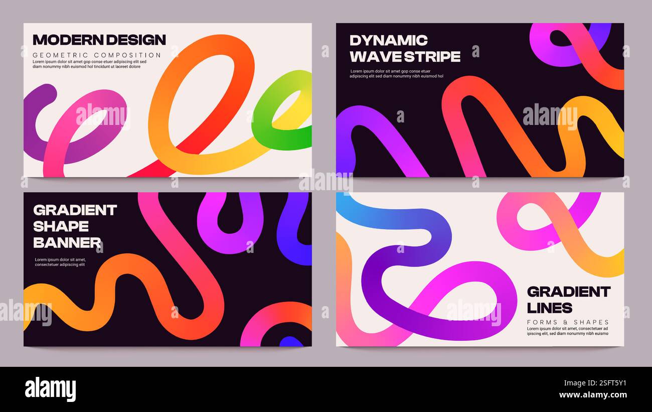 Line gradient shape banner. Abstract wavy ribbon with fluid color, dynamic wave stripe for ...