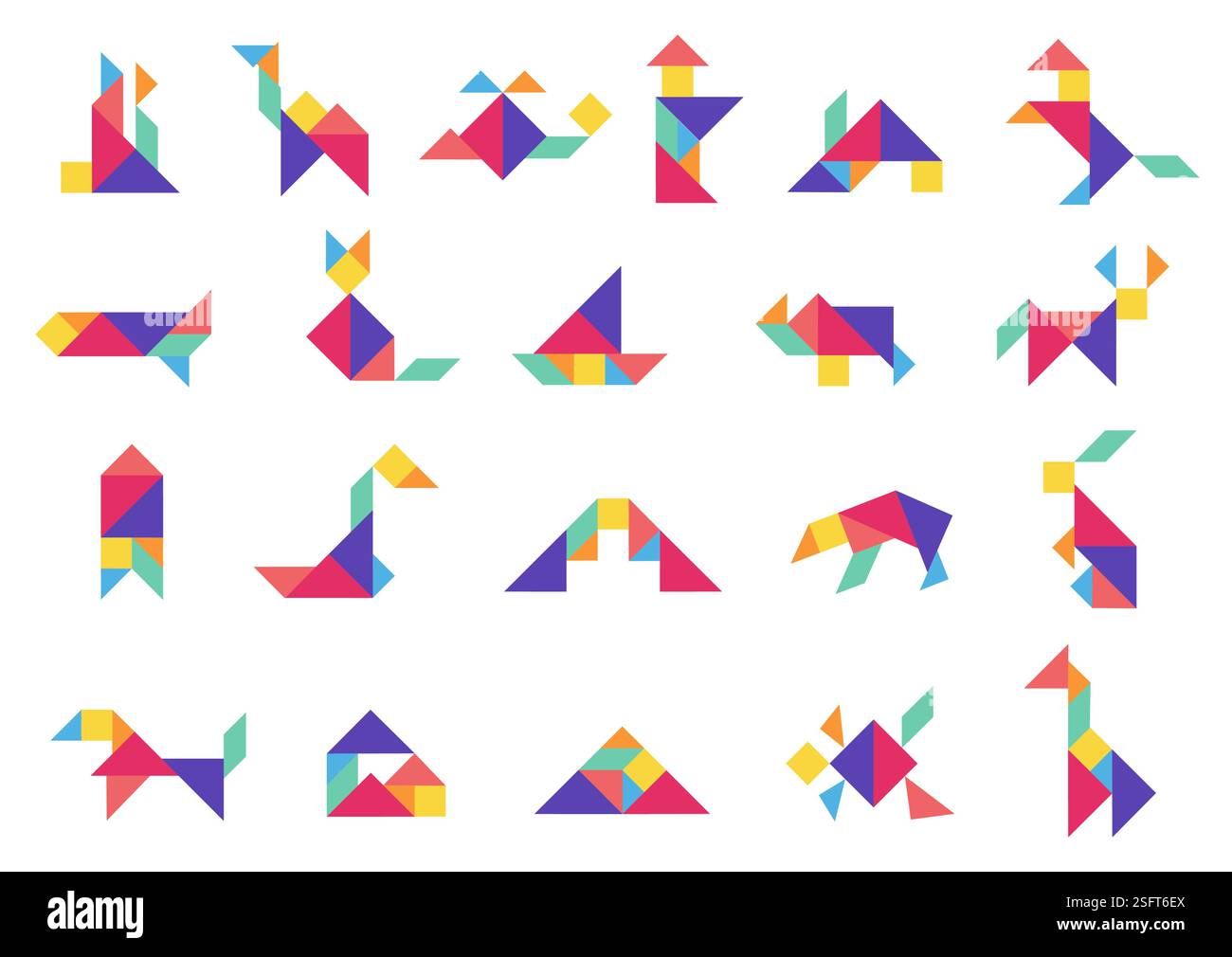Tangram puzzle. Geometric dissection game with colorful triangle shapes ...