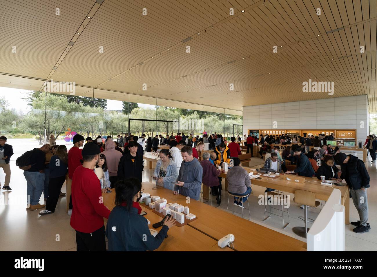 Crowded Apple Store in Cupertino, CA. Customers browse and purchase ...