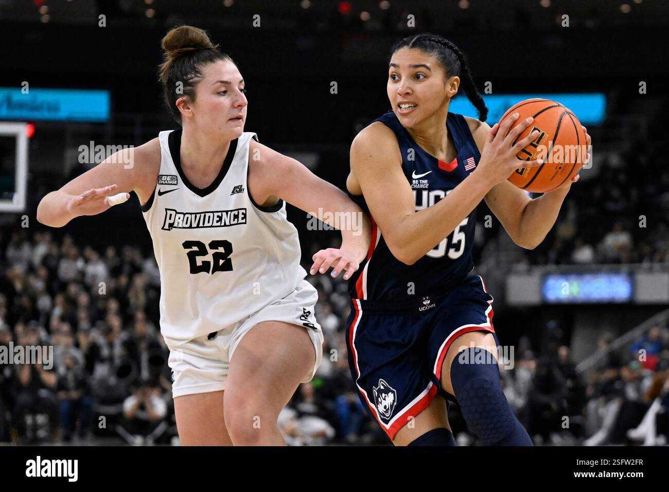Providence guard Brynn Farrell (22) guards UConn guard Azzi Fudd (35 ...