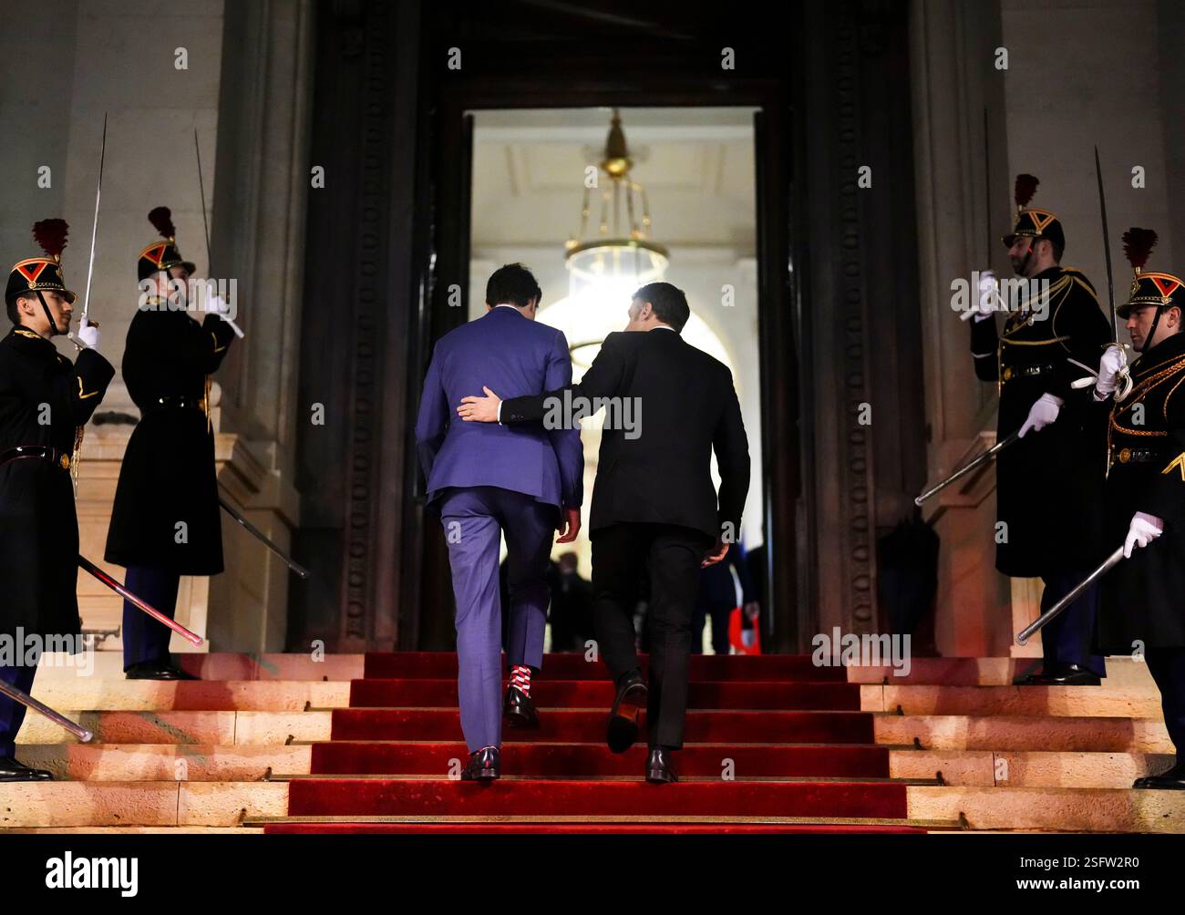 Paris, France. 09th Feb, 2025. Prime Minister Justin Trudeau, left, and ...