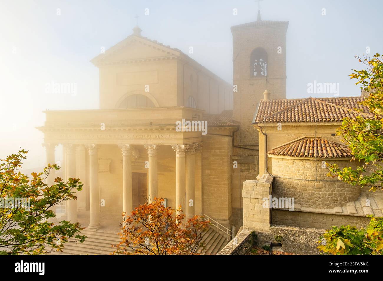 Basilica of San Marino. Ancient church with classical columns and a ...