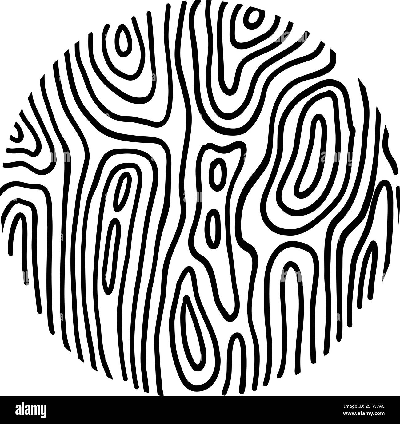 Wood line circle. Tree trunk cross section with topography rings, black ...