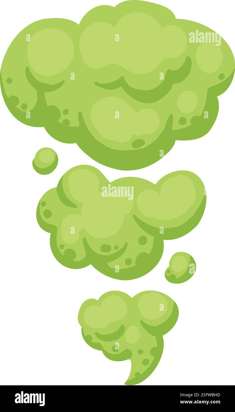 Green smoke cloud. Cartoon stream clouds, comic dust steaming, bright ...