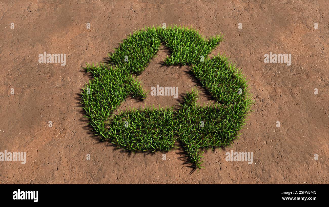 Concept conceptual green summer lawn grass symbol shape on brown soil ...