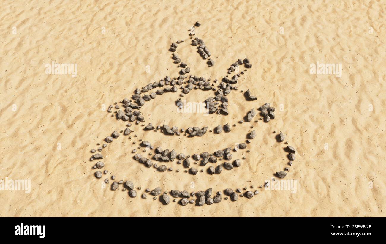 Concept conceptual stones on beach sand handmade symbol shape, golden ...