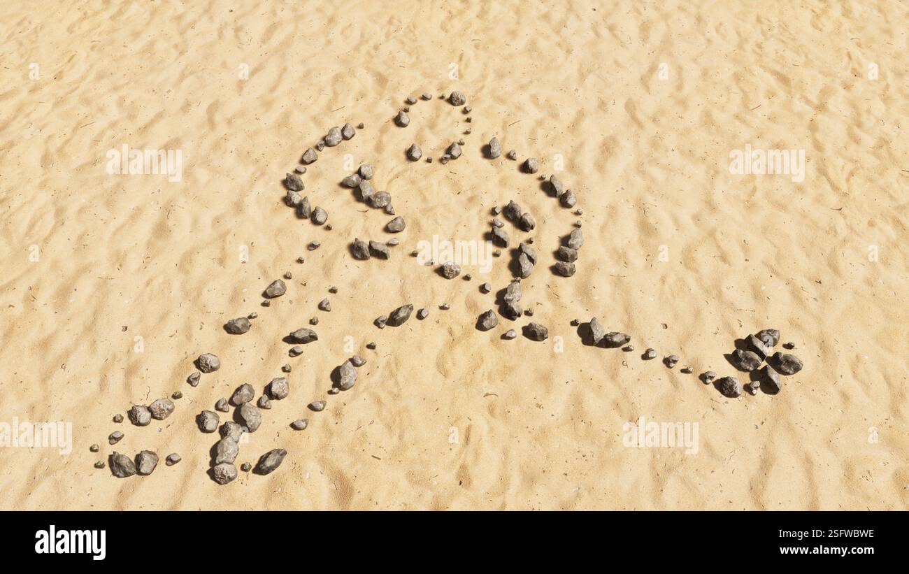 Concept conceptual stones on beach sand handmade symbol shape, golden ...