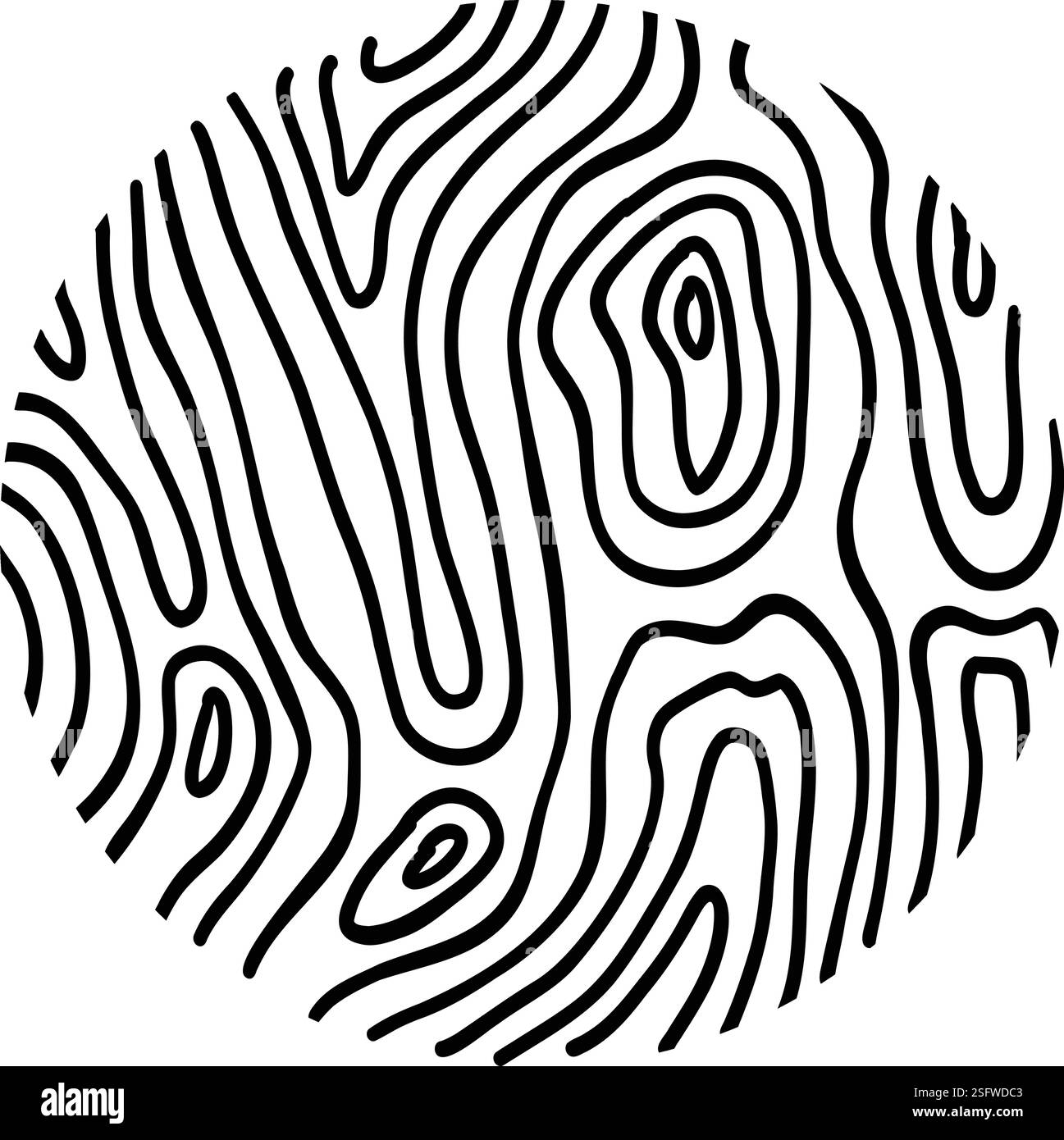 Wood line circle. Tree trunk cross section with topography rings, black ...