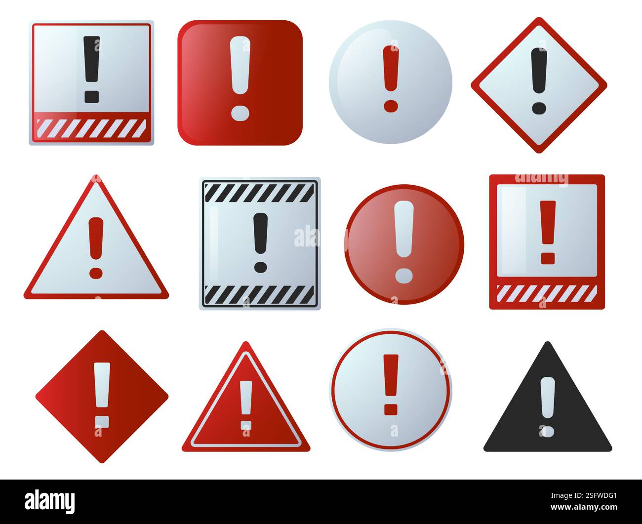 Danger sign. Warning alert message icons, attention hazard risk problem ...