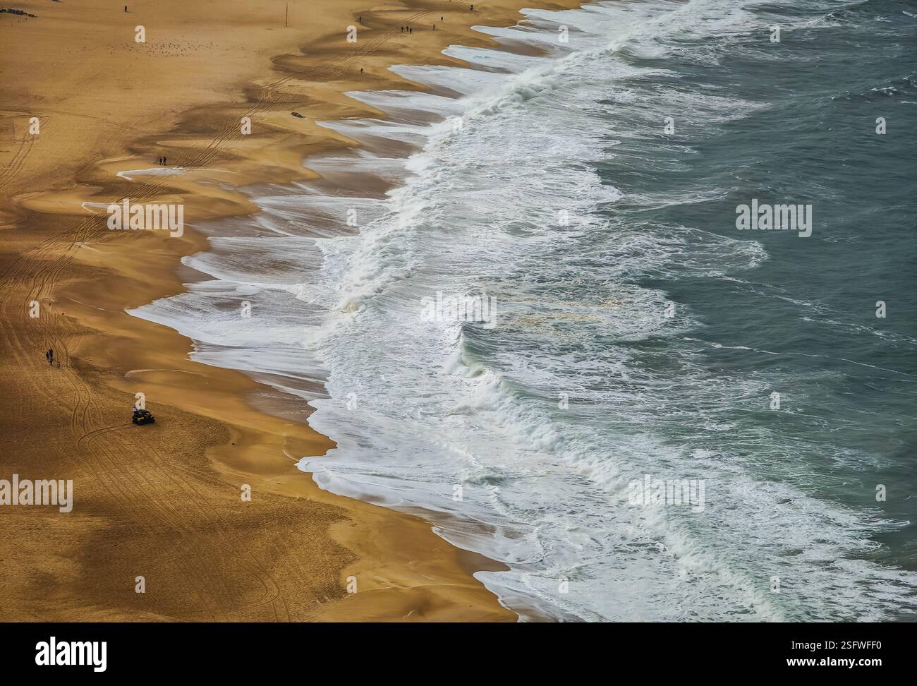 Aerial view of Nazare beach, Portugal. Panoramic landscape of Nazare ...