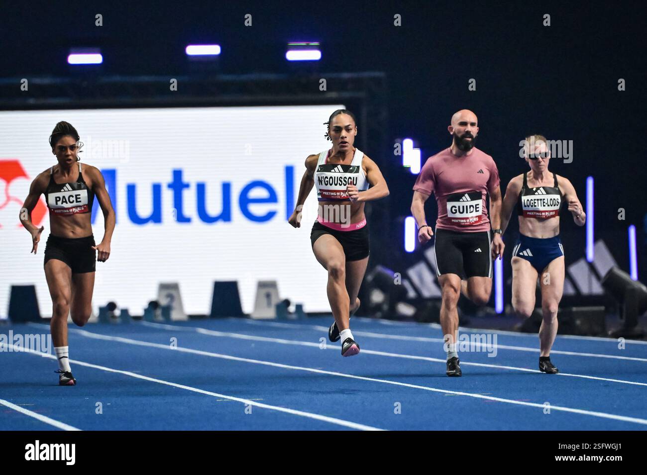 Paris, France. 09th Feb, 2025. France's Sofia Pace, Marie Ngoussou-Ngouyi and Tiffany Logette ...