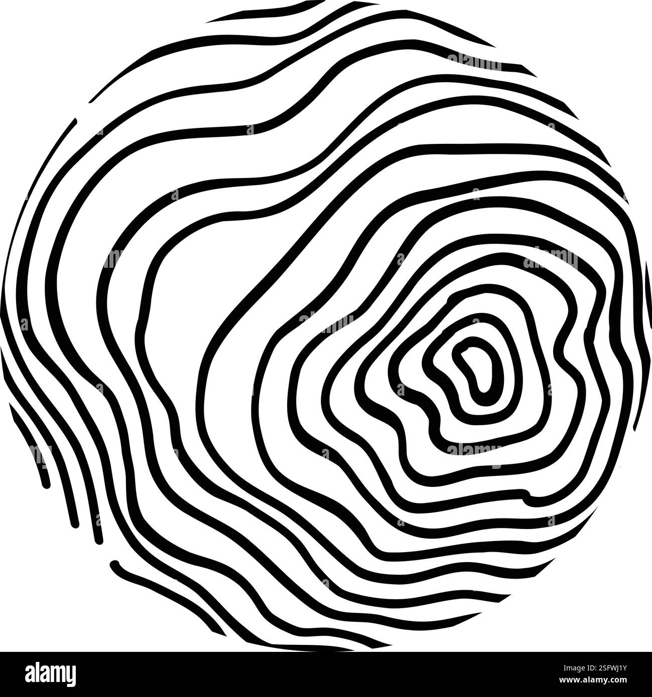 Wood line circle. Tree trunk cross section with topography rings, black ...