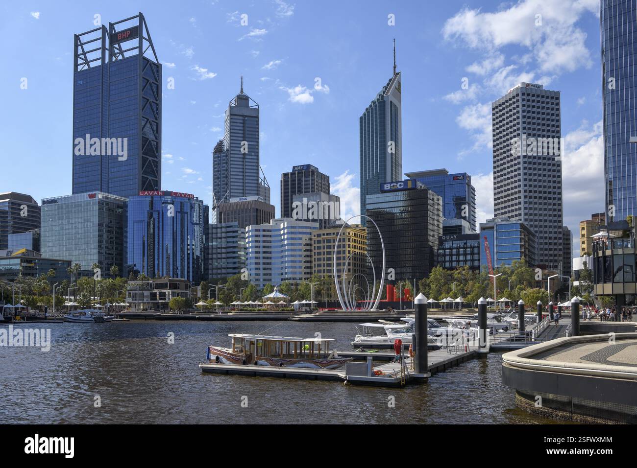 Skyline at Elisabeth Quay, harbour, Perth, State of Western Australia ...
