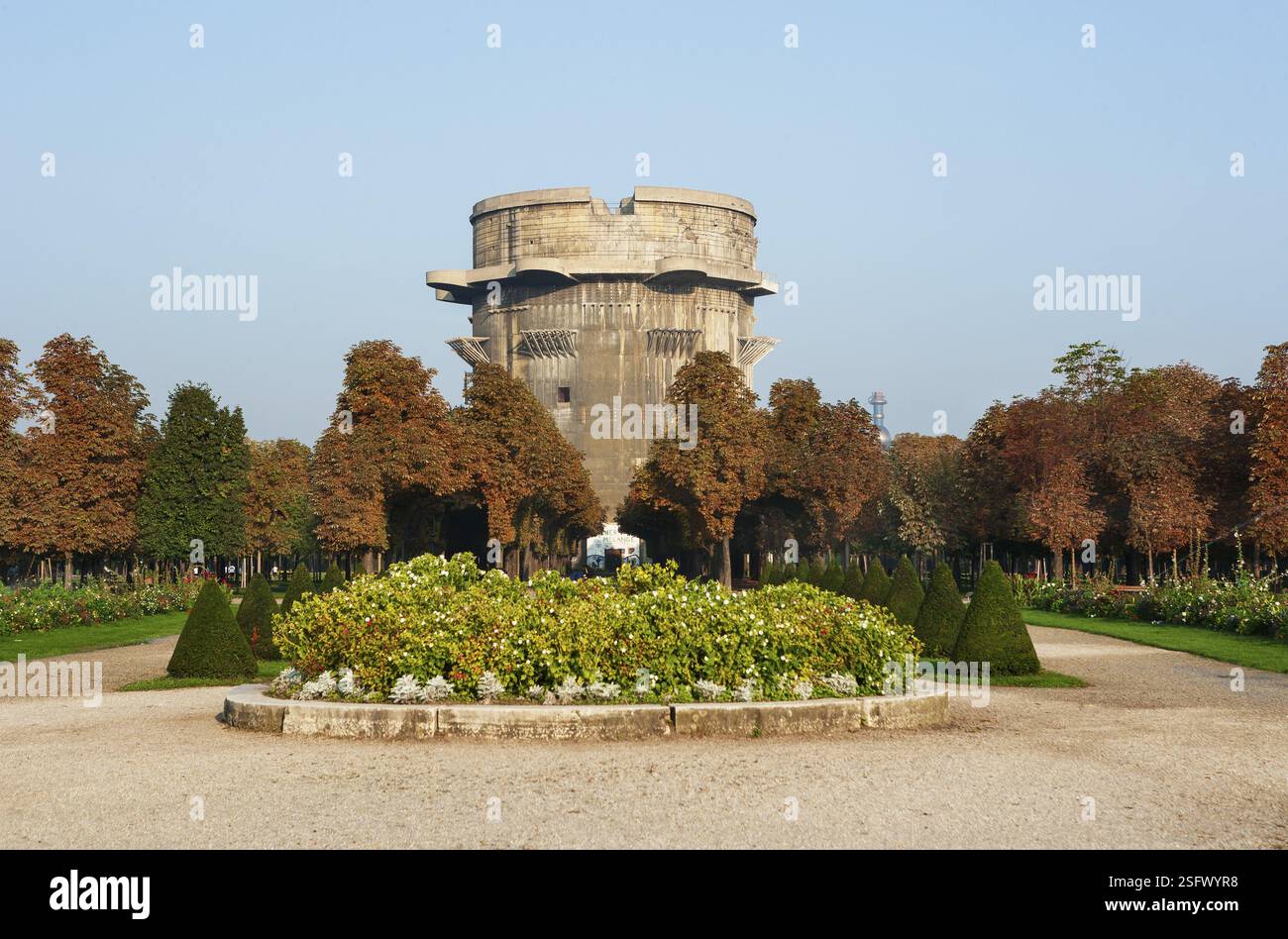 Flak bunker or flak tower in the Augarten, park, World War II, Vienna ...