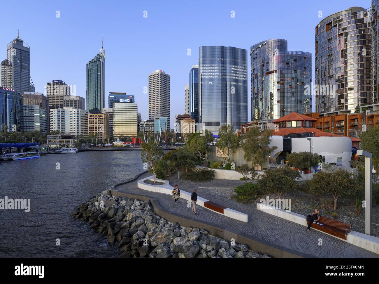 Skyline at Elisabeth Quay, harbour, Perth, State of Western Australia ...