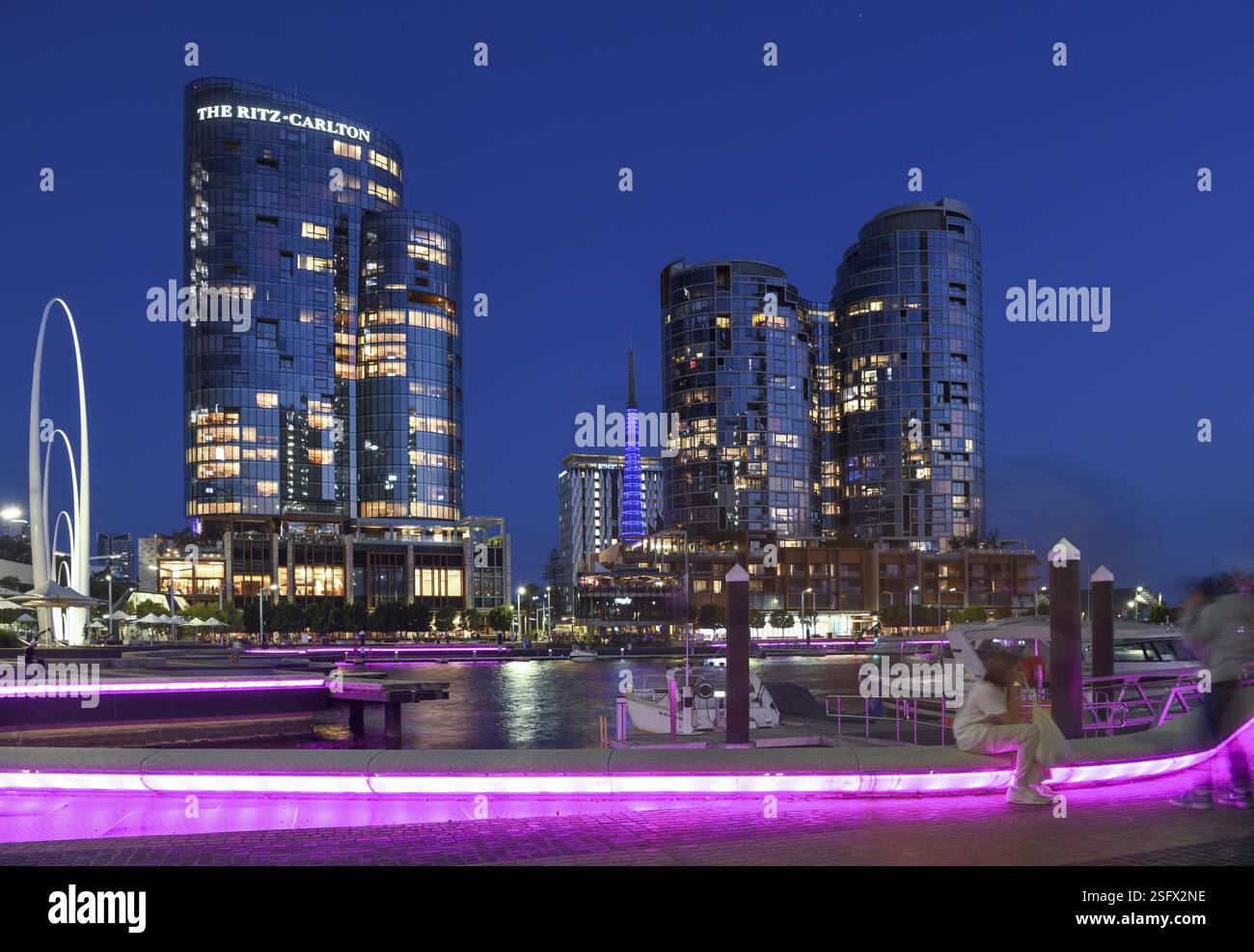 Skyline at Elisabeth Quay, blue hour, blue hour, harbour, Perth, State ...