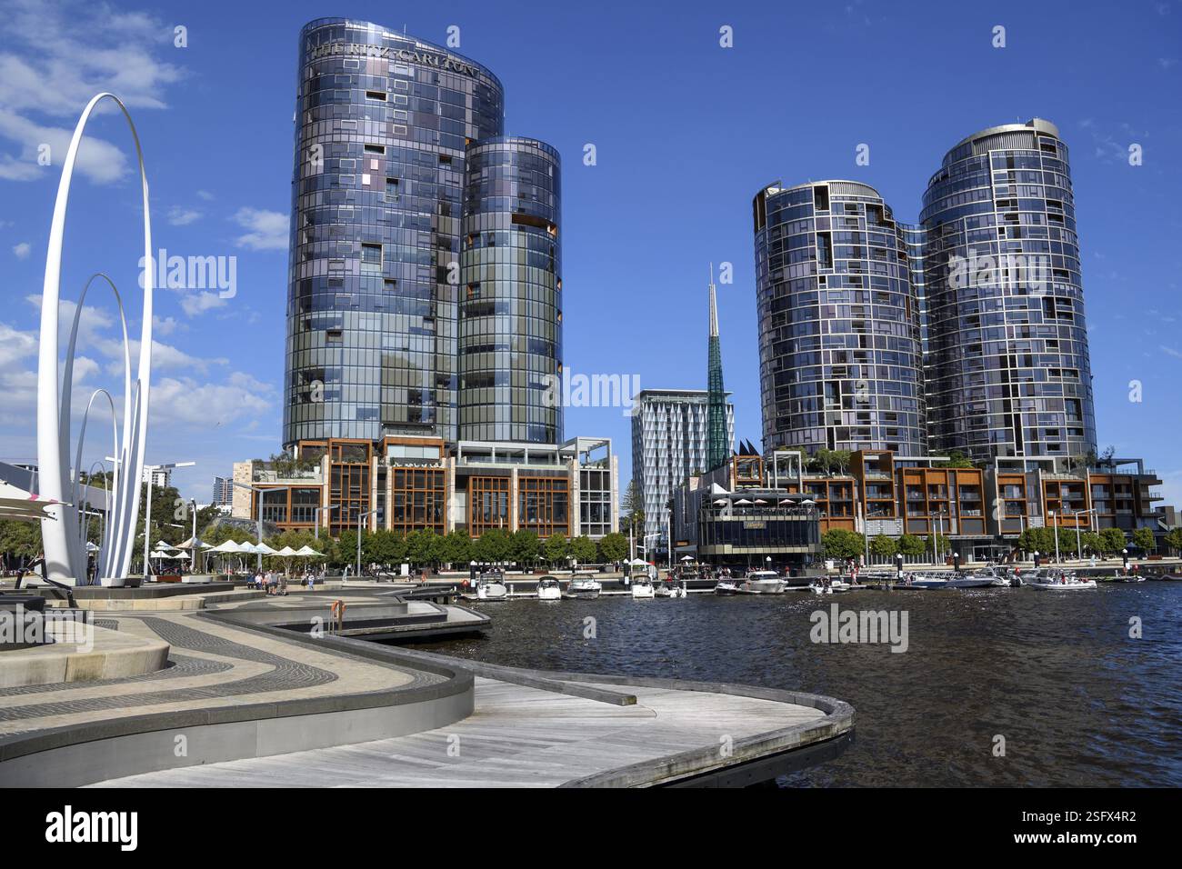 Skyline at Elisabeth Quay, harbour, Perth, State of Western Australia ...