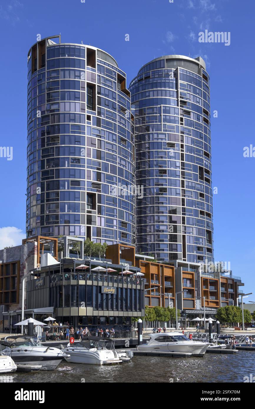 High-rise building at Elisabeth Quay, harbour, Perth, Western Australia ...