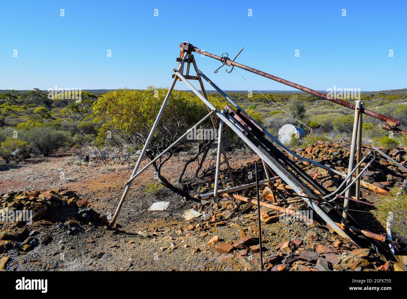 A deserted gold mine in the arid landscape near Kalgoorlie, Western ...
