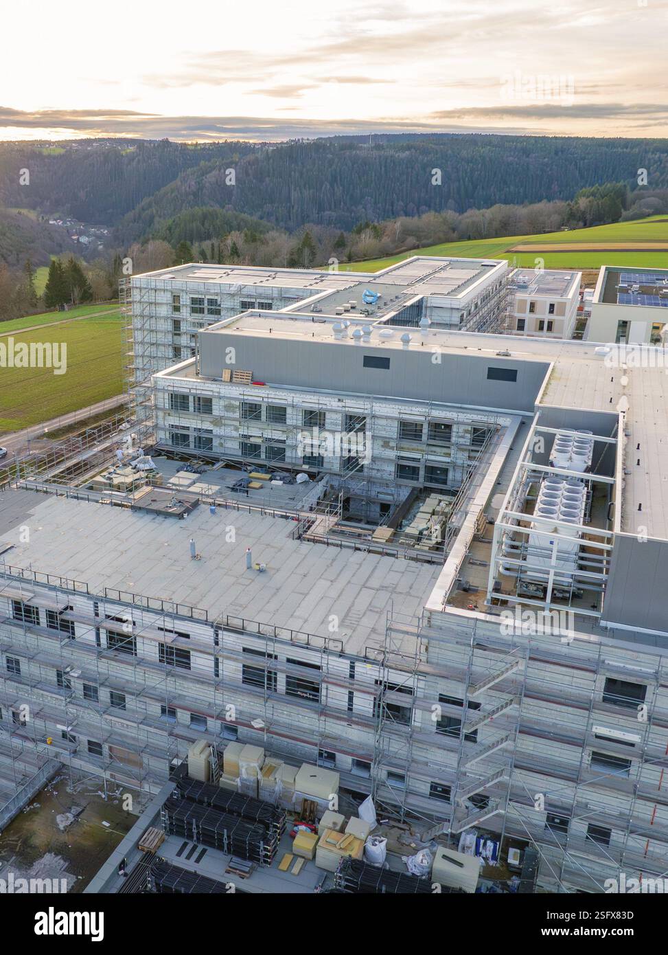 View of a large construction project with a complex roof structure, new ...