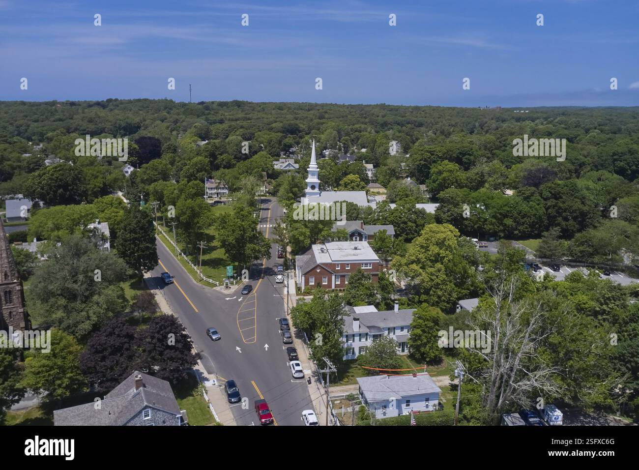 Falmouth village Main Street and park, Cape Cod, Falmouth, USA, North ...