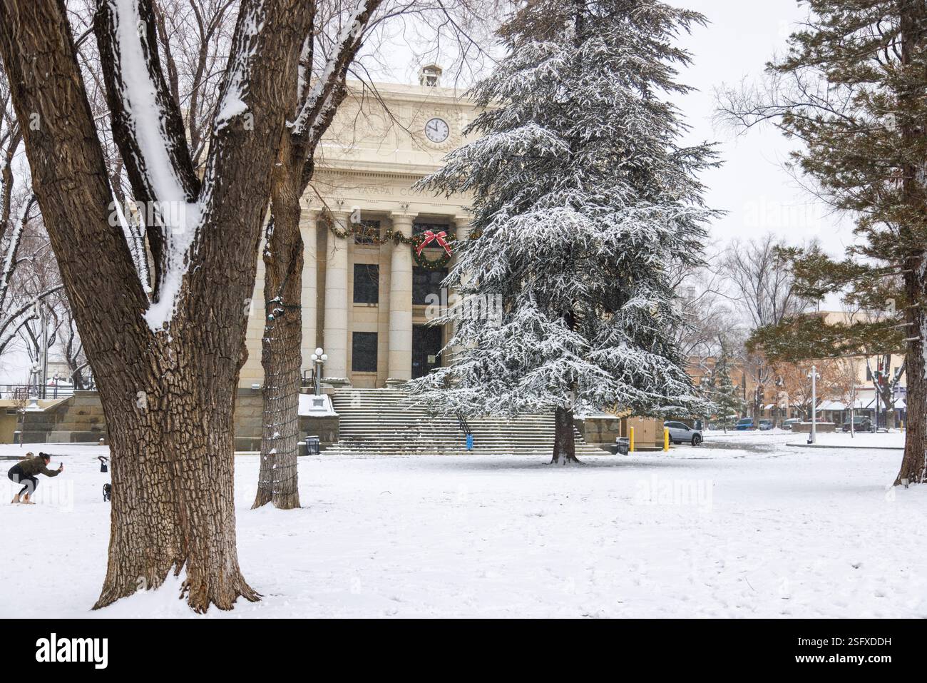Snow-covered Yavapai County Courthouse in Prescott, Arizona, with ...