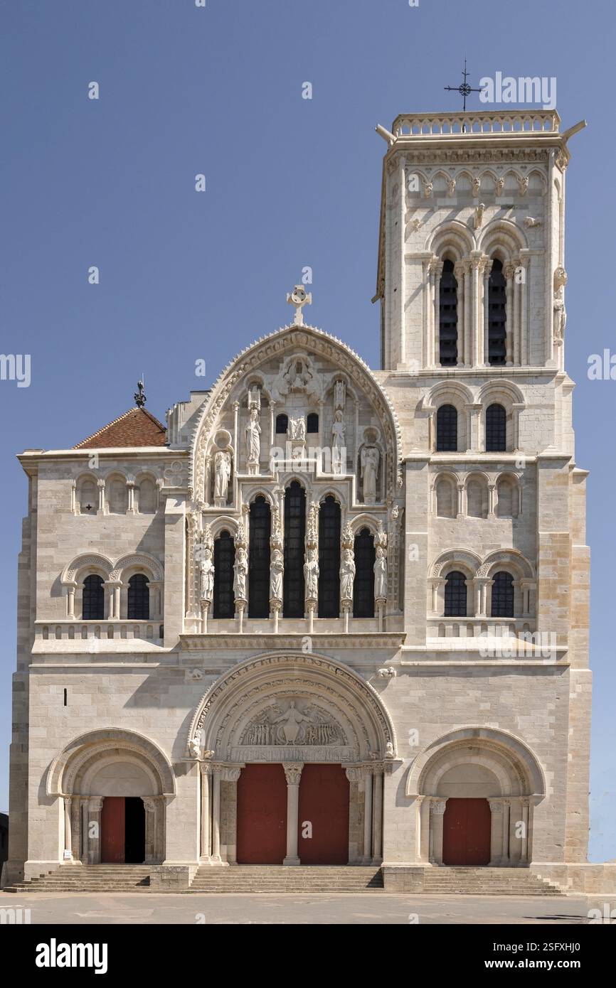 Romanesque limestone facade of the Basilica of Sainte-Marie-Madeleine ...